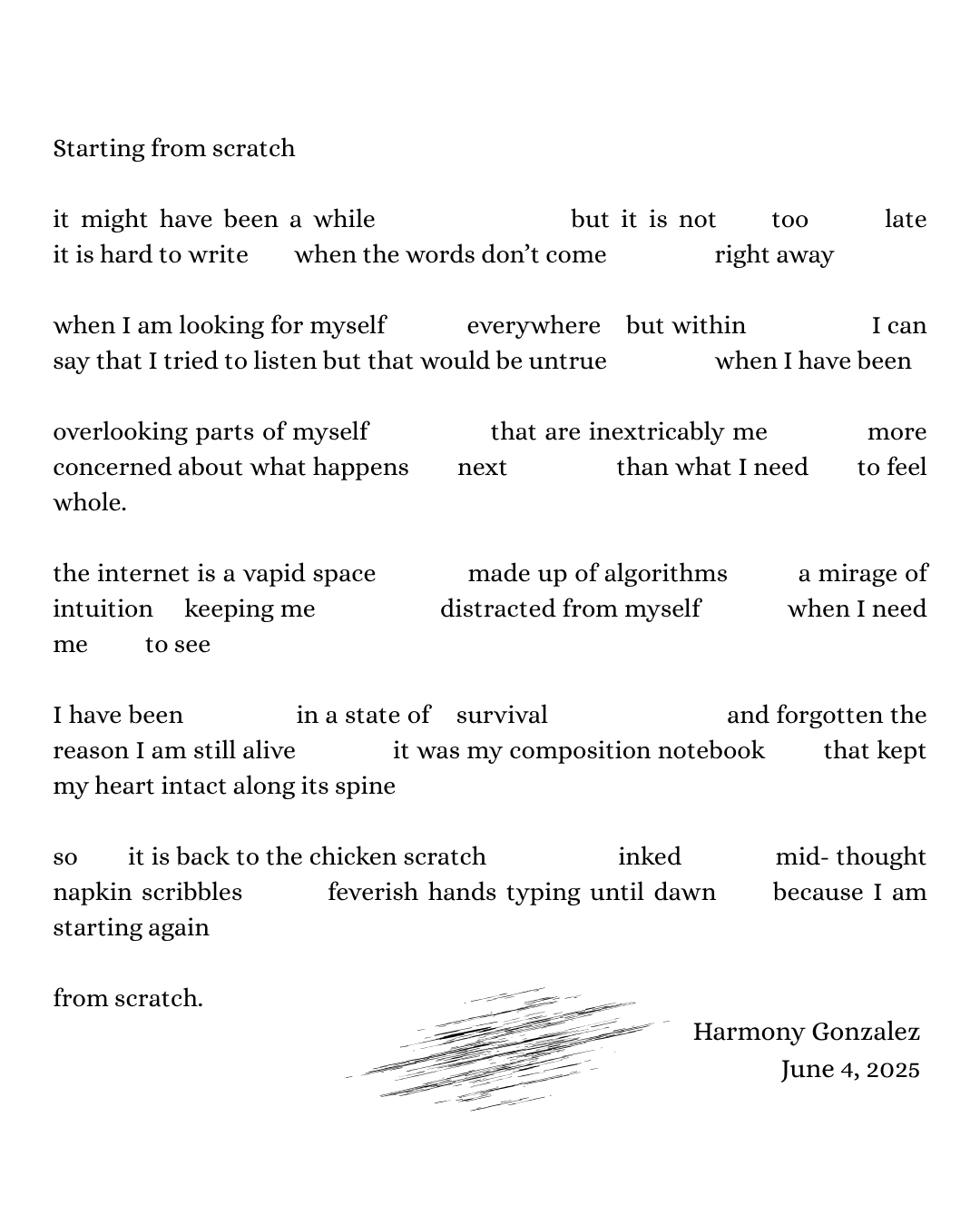 Starting from Scratch – Harmony Gonzalez Poetry